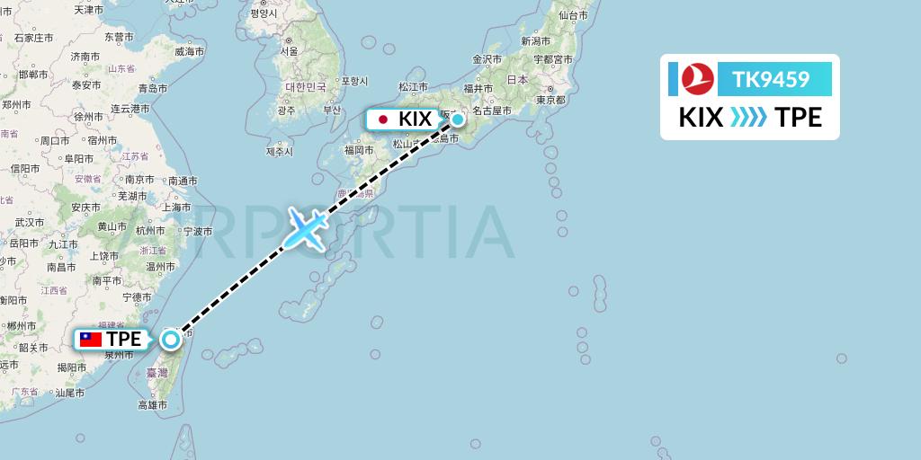 TK9459 Flight Status Turkish Airlines: Osaka to Taipei (THY9459)