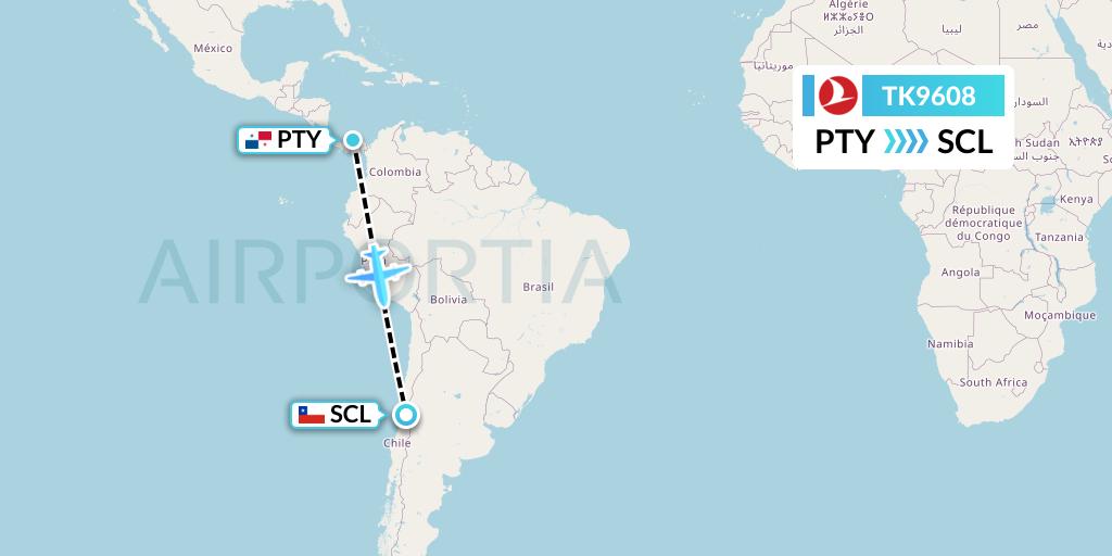 TK9608 Flight Status Turkish Airlines: Panama City to Santiago (THY9608)