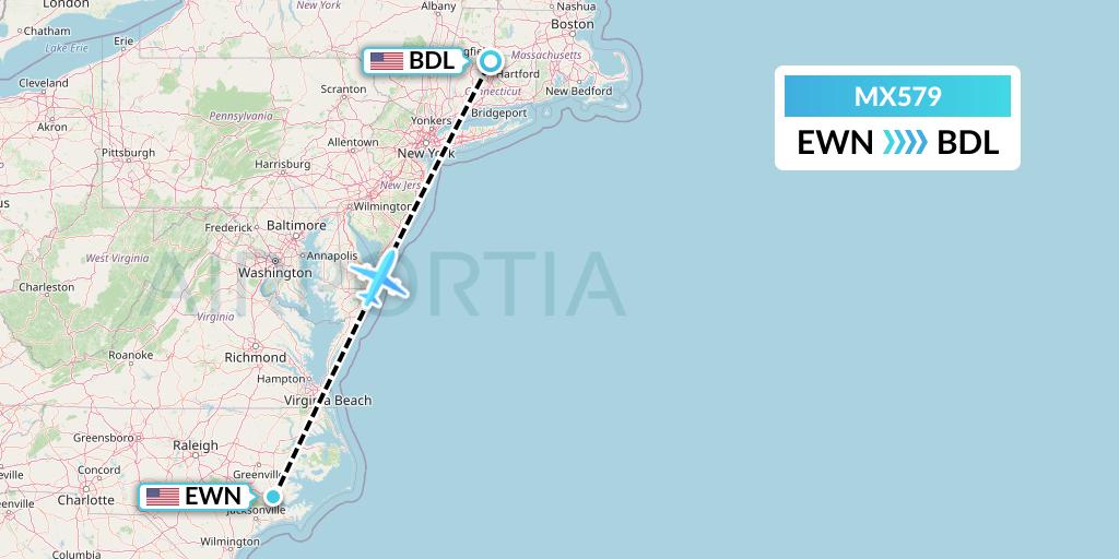 MX579 Flight Status Breeze Airways: New Bern to Windsor Locks (MXY579)