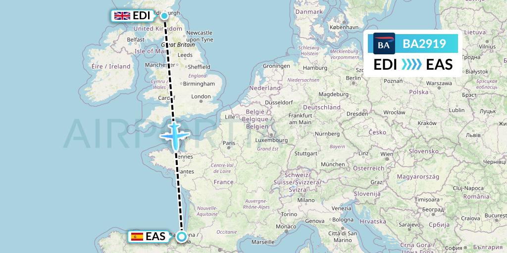 BA2919 Flight Status British Airways: Edinburgh to San Sebastian (BAW2919)
