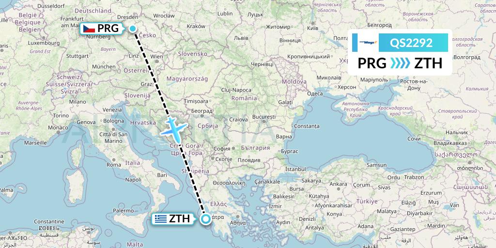 QS2292 Flight Status Smartwings: Prague to Zakynthos (TVS2292)