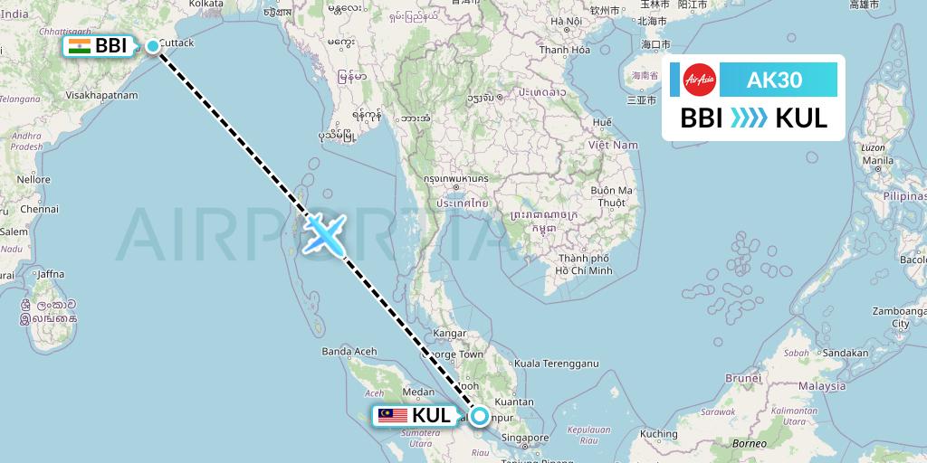 AK30 Flight Status AirAsia: Bhubaneswar to Kuala Lumpur (AXM30)