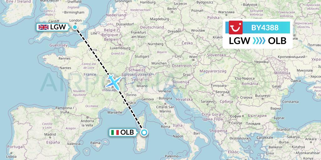 BY4388 Flight Status TUI Airways: London to Olbia (TOM4388)
