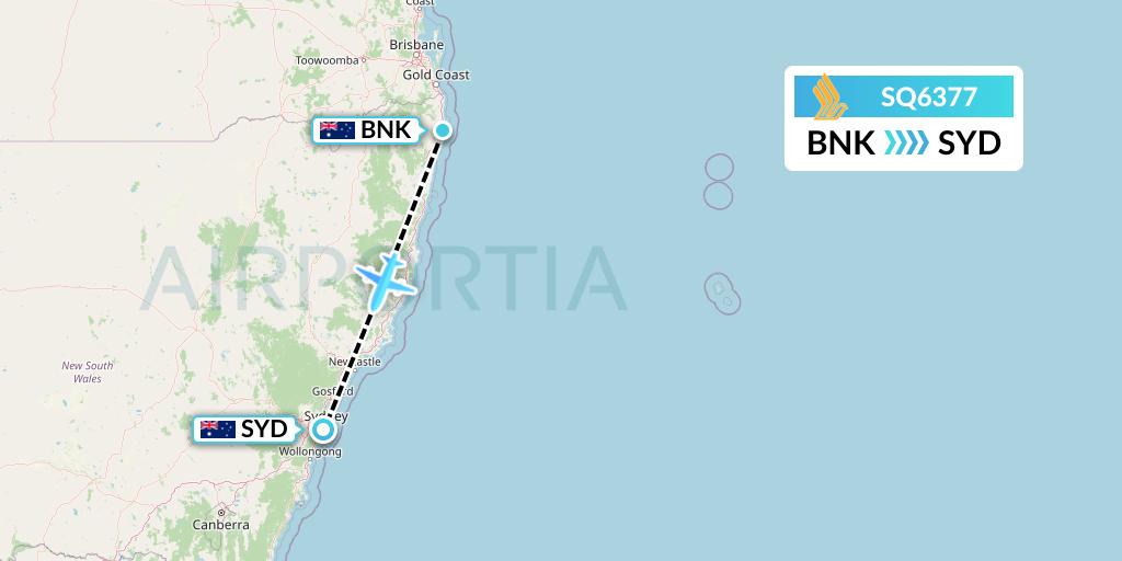 SQ6377 Flight Status Singapore Airlines: Ballina to Sydney (SIA6377)