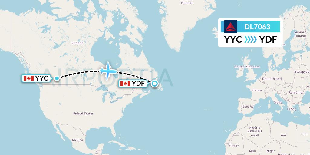 DL7063 Flight Status Delta Air Lines: Calgary to Deer Lake (DAL7063)