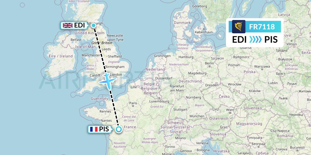 FR7118 Flight Status Ryanair: Edinburgh to Poitiers (RYR7118)
