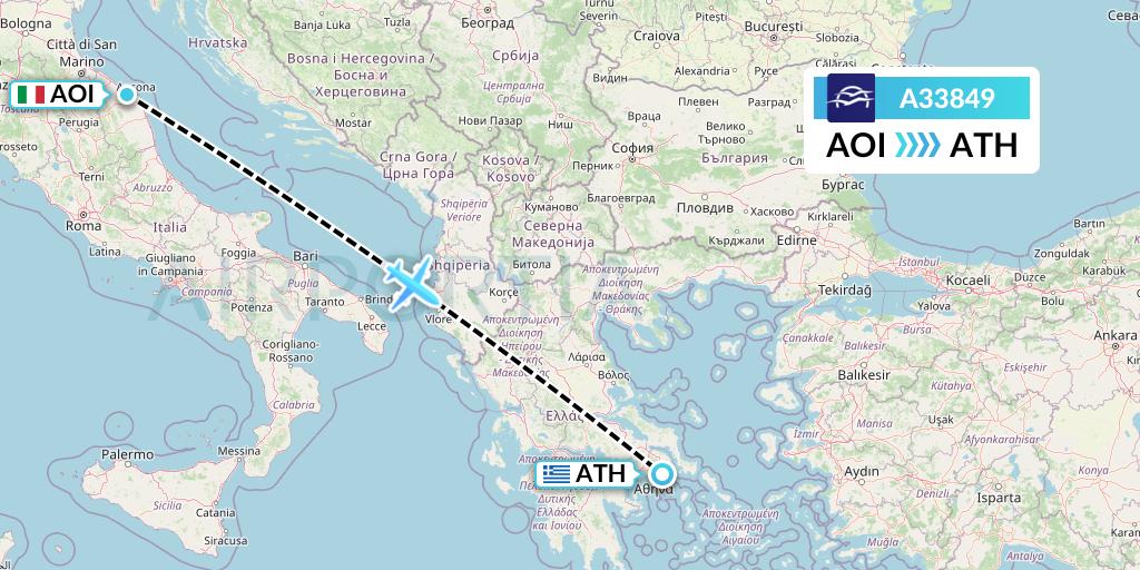 A33849 Flight Status Aegean Airlines: Ancona to Athens (AEE3849)