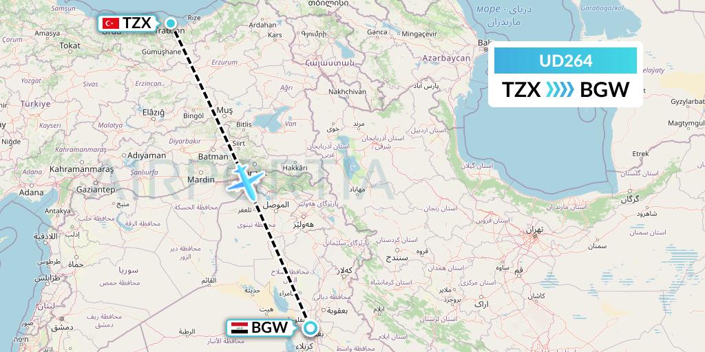 UD264 Flight Status UR Airlines: Trabzon to Baghdad (UBD264)