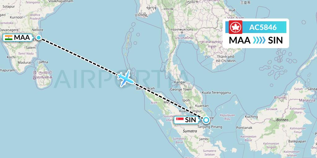 AC5846 Flight Status Air Canada: Chennai to Singapore (ACA5846)