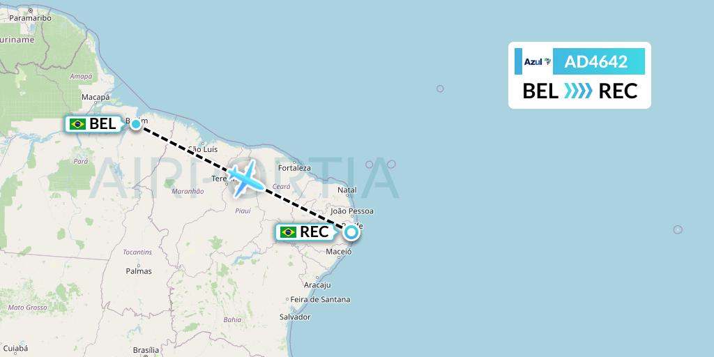 AD4642 Flight Status Azul Brazilian Airlines: Belem to Recife (AZU4642)