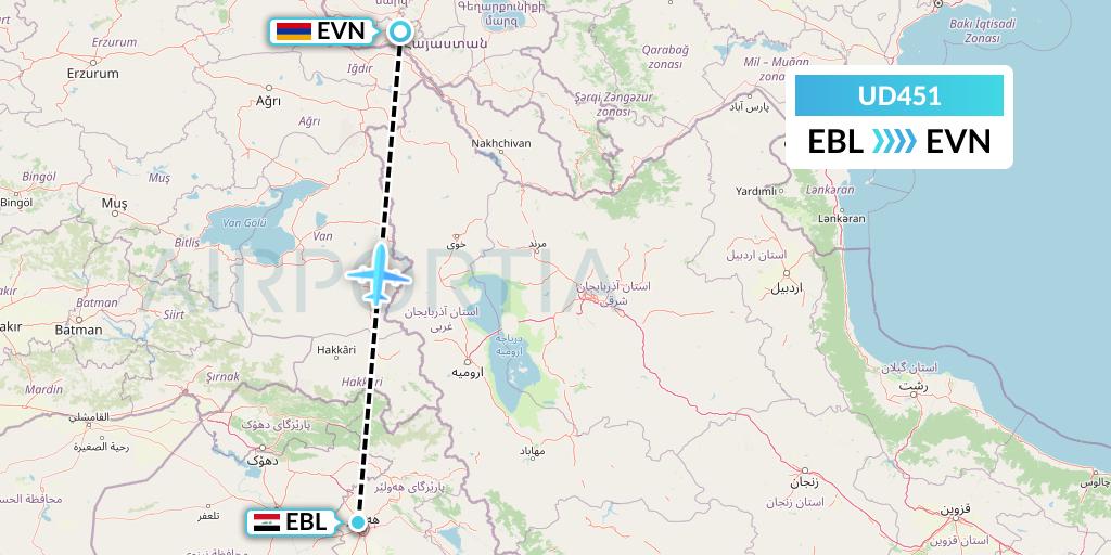 UD451 Flight Status UR Airlines: Arbil to Yerevan (UBD451)