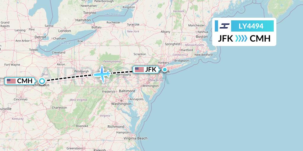 LY4494 Flight Status El Al: New York to Columbus (ELY4494)