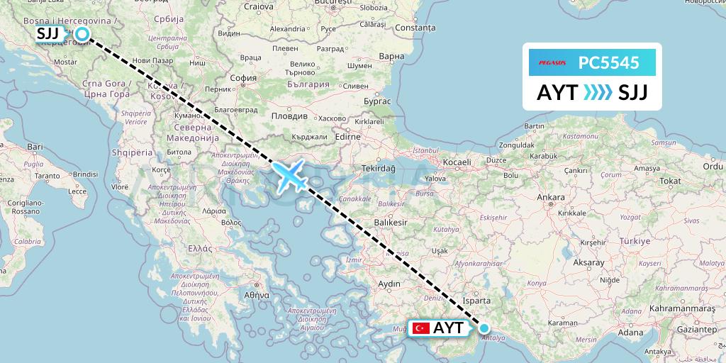PC5545 Flight Status Pegasus Airlines: Antalya to Sarajevo (PGT5545)