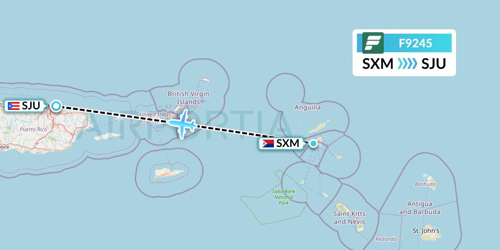 F9245 Flight Status Frontier Airlines: Sint Maarten to San Juan (FFT245)