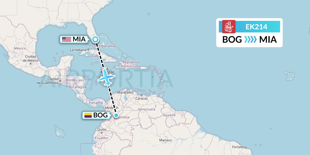 EK214 Flight Status Emirates: Bogota to Miami (UAE214)