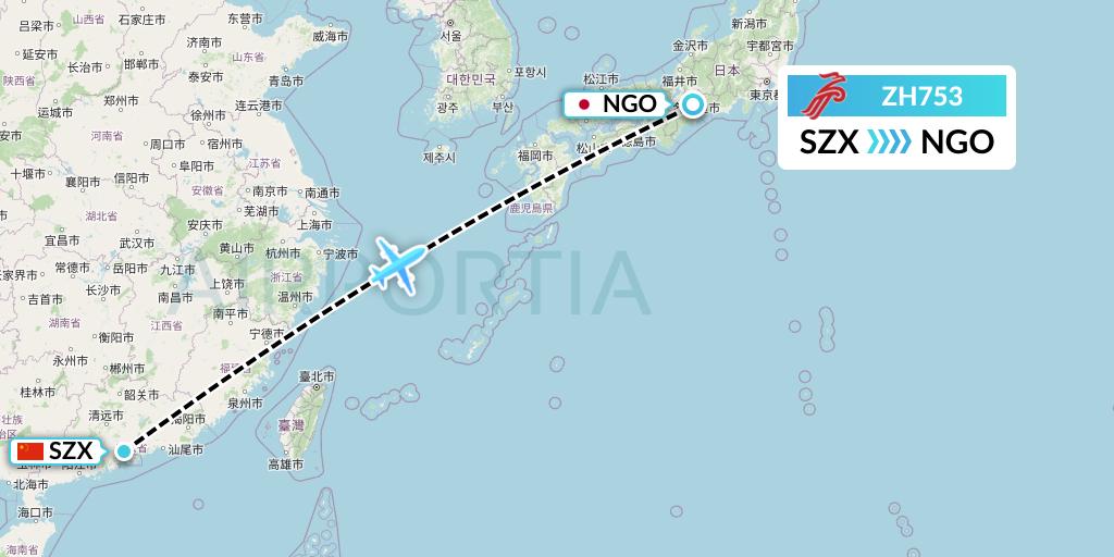 ZH753 Flight Status Shenzhen Airlines: Shenzhen to Nagoya (CSZ753)