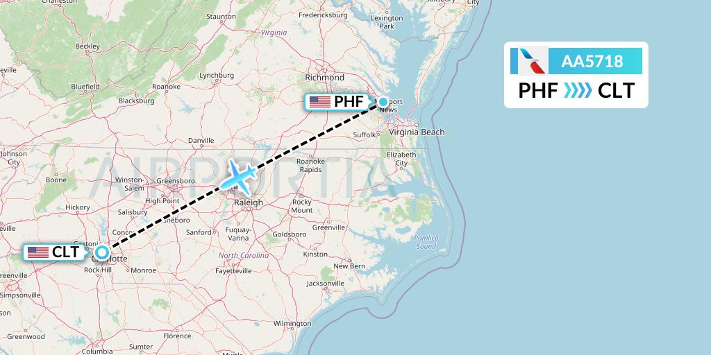 AA5718 Flight Status American Airlines: Newport News to Charlotte (AAL5718)