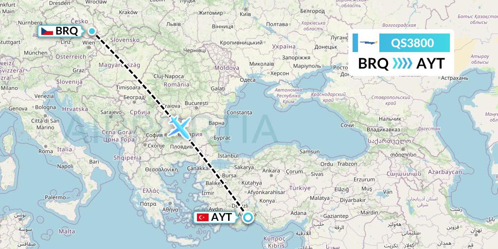 QS3800 Flight Status Smartwings: Brno to Antalya (TVS3800)