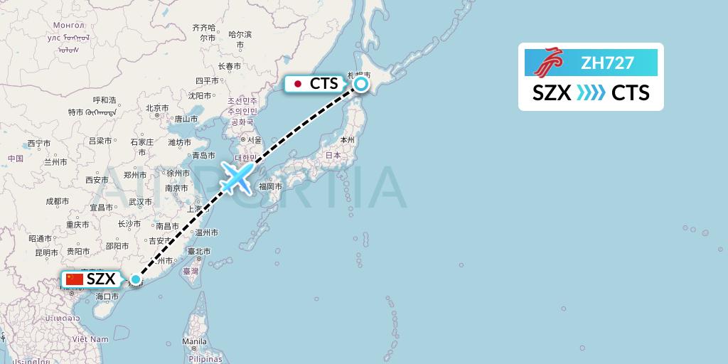 ZH727 Flight Status Shenzhen Airlines: Shenzhen to Sapporo (CSZ727)