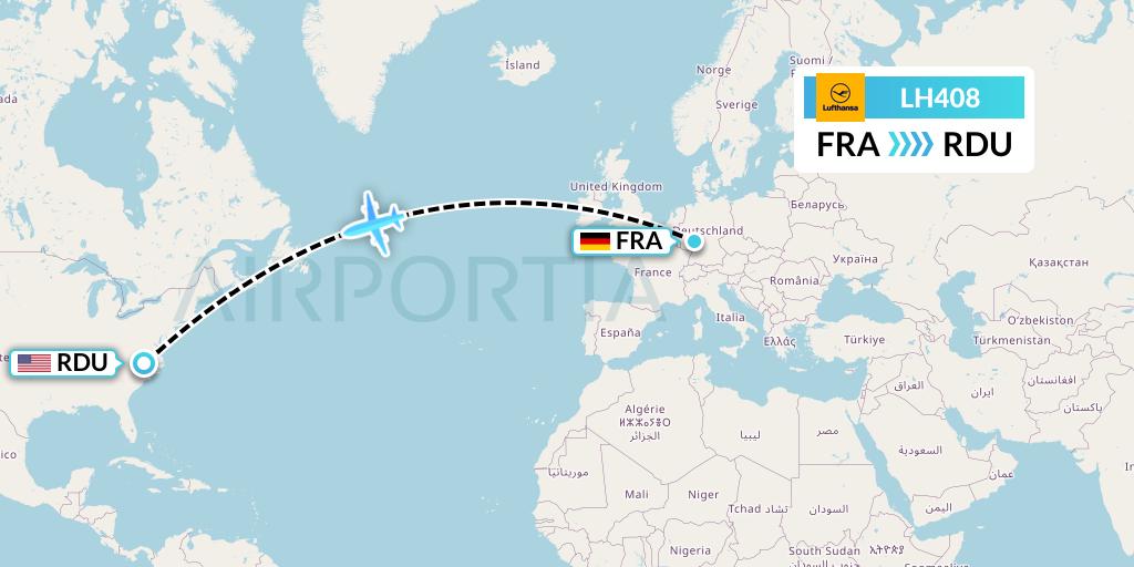 LH408 Flight Status Lufthansa: Frankfurt to Raleigh-Durham (DLH408)