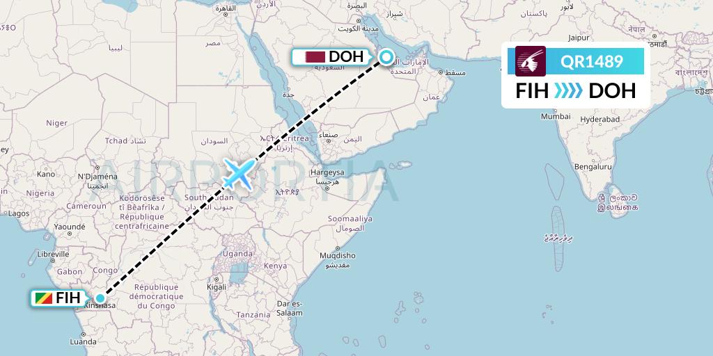 QR1489 Flight Status Qatar Airways: Kinshasa to Doha (QTR1489)