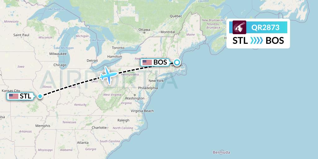 QR2873 Flight Status Qatar Airways: St. Louis to Boston (QTR2873)