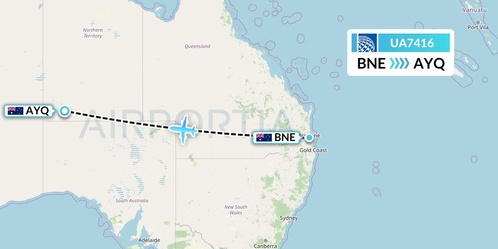 UA7416 Flight Status United Airlines: Brisbane to Ayers Rock (UAL7416)