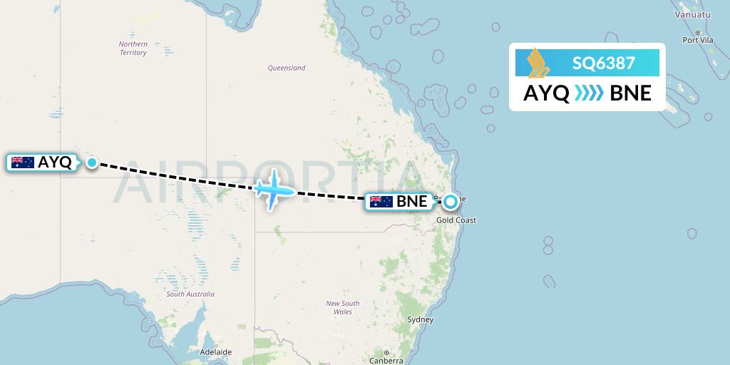 SQ6387 Flight Status Singapore Airlines: Ayers Rock to Brisbane (SIA6387)
