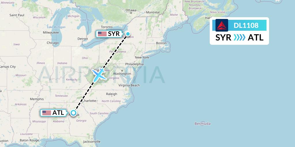 DL1108 Flight Status Delta Air Lines: Syracuse to Atlanta (DAL1108)