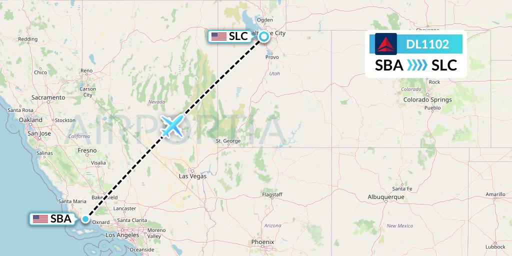 DL1102 Flight Status Delta Air Lines: Santa Barbara to Salt Lake City ...