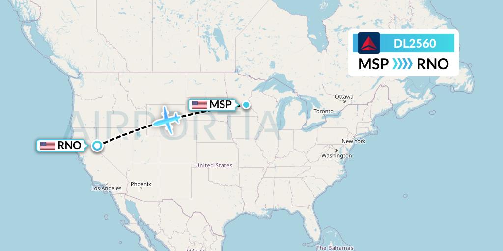 DL2560 Flight Status Delta Air Lines: Minneapolis to Reno (DAL2560)