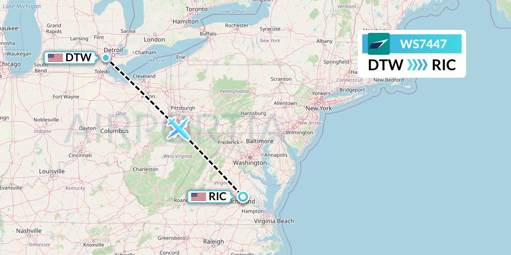 WS7447 Flight Status WestJet: Detroit to Richmond (WJA7447)