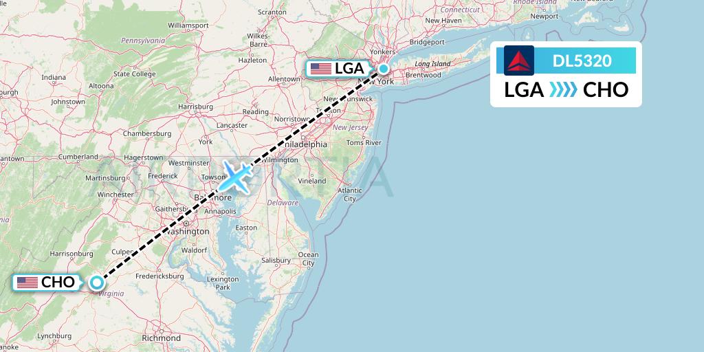 DL5320 Flight Status Delta Air Lines: New York to Charlottesville (DAL5320)