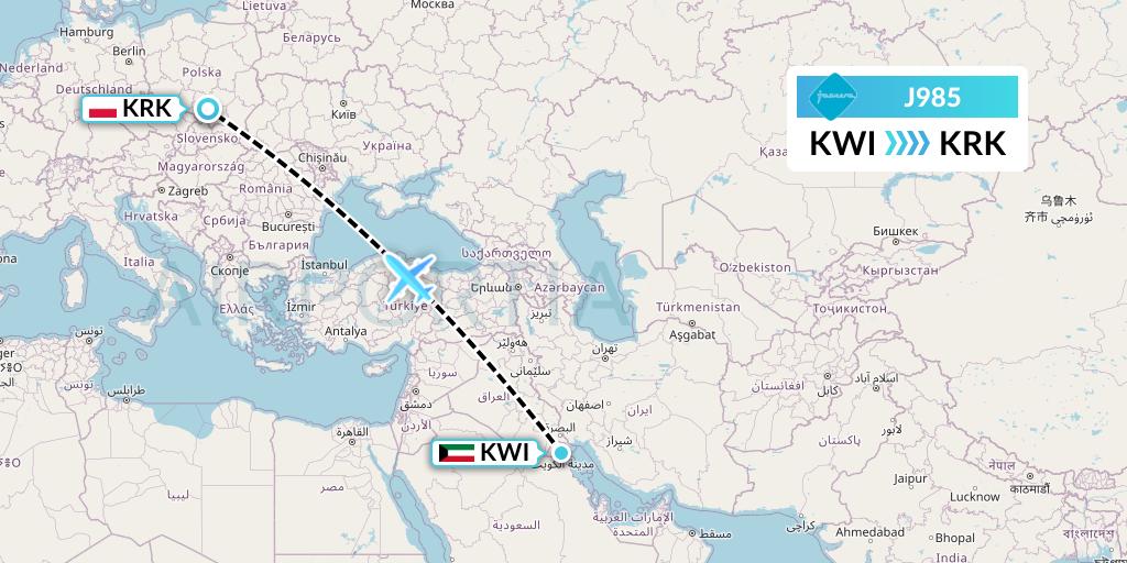 J985 Flight Status Jazeera Airways: Kuwait City to Krakow (JZR85)