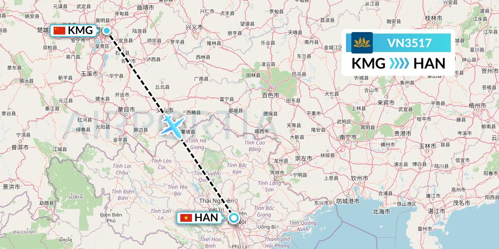 VN3517 Flight Status Vietnam Airlines: Kunming to Hanoi (HVN3517)