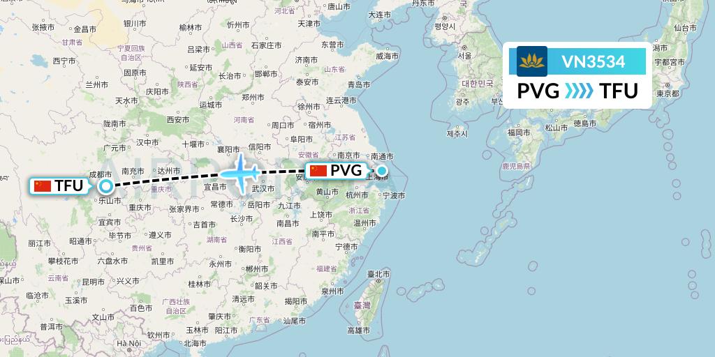 VN3534 Flight Status Vietnam Airlines: Shanghai to Chengdu (HVN3534)