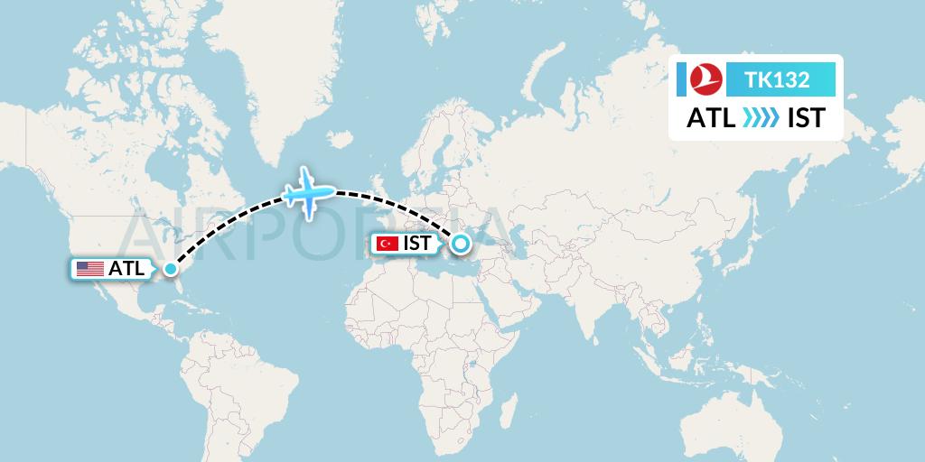 TK132 Flight Status Turkish Airlines: Atlanta to Istanbul (THY132)