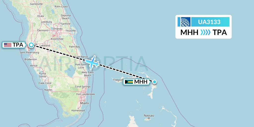 UA3133 Flight Status United Airlines: Marsh Harbour to Tampa (UAL3133)