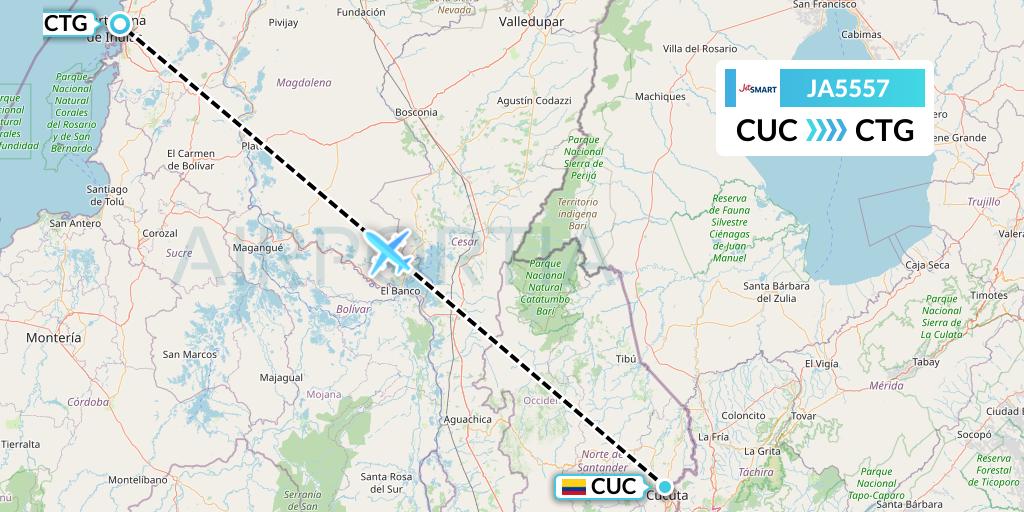 JA5557 Flight Status JetSMART: Cucuta to Cartagena (JAT5557)