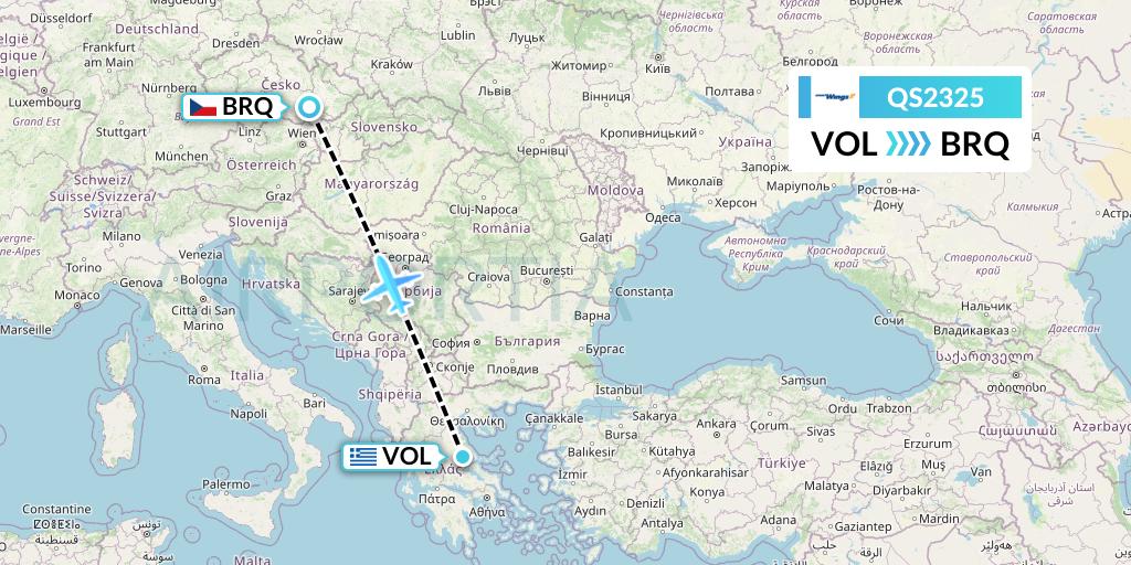 QS2325 Flight Status Smartwings: Volos to Brno (TVS2325)