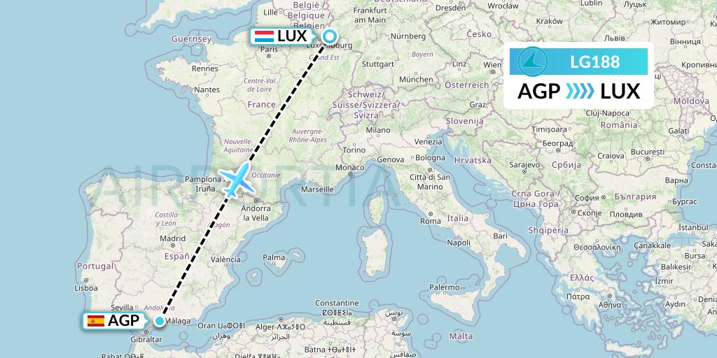 LG188 Flight Status Luxair: Malaga to Luxembourg (LGL188)