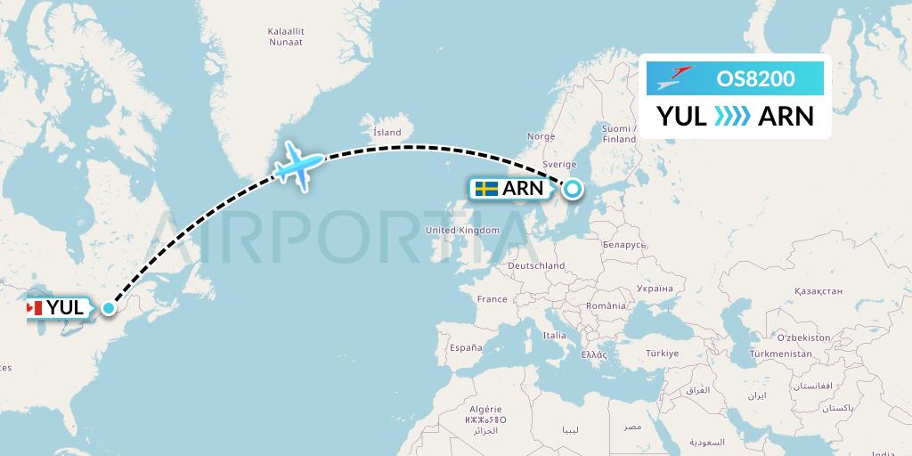 OS8200 Flight Status Austrian Airlines: Montreal to Stockholm (AUA8200)