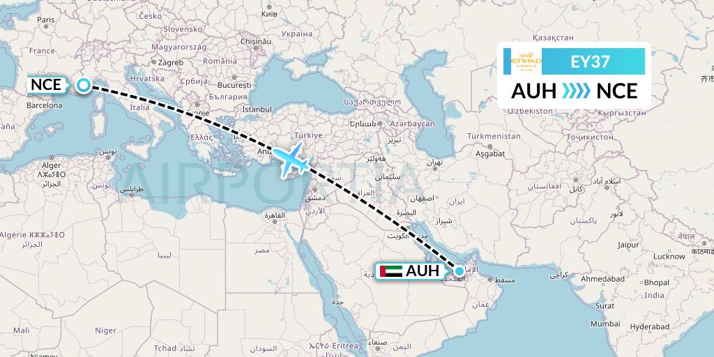 EY37 Flight Status Etihad Airways: Abu Dhabi to Nice (ETD37)
