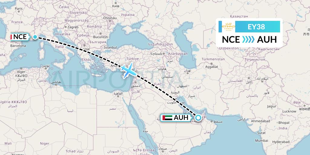 EY38 Flight Status Etihad Airways: Nice to Abu Dhabi (ETD38)