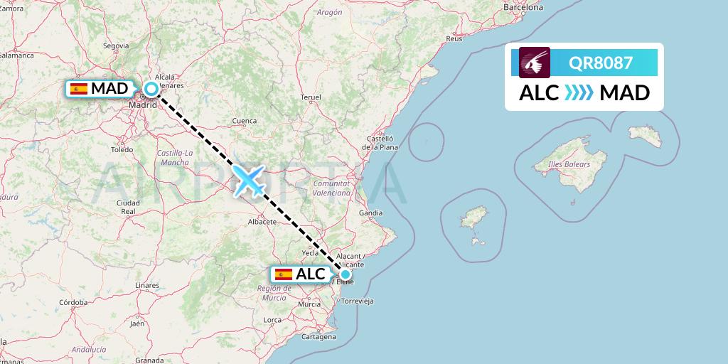 QR8087 Flight Status Qatar Airways: Alicante to Madrid (QTR8087)
