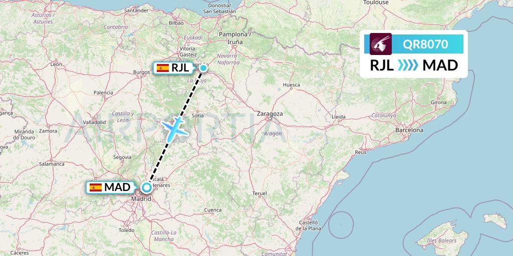 QR8070 Flight Status Qatar Airways: Logrono to Madrid (QTR8070)