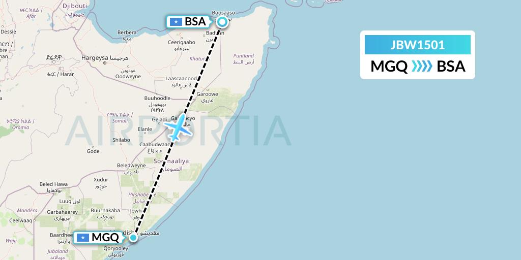 JBW1501 Flight Status Jubba Airways: Mogadishu to Bosaso (3J1501)