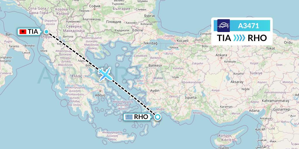 A3471 Flight Status Aegean Airlines: Tirana to Rhodes (AEE471)