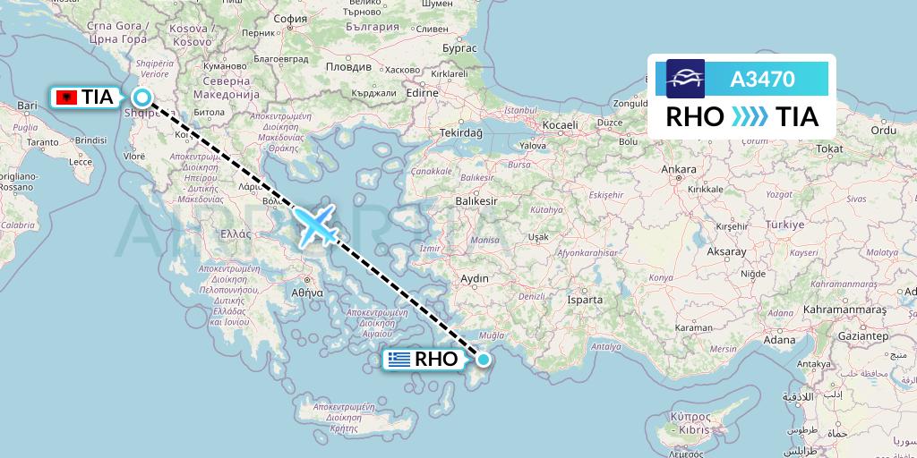 A3470 Flight Status Aegean Airlines: Rhodes to Tirana (AEE470)
