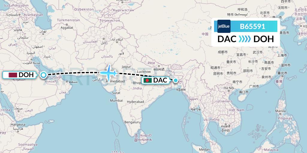 B65591 Flight Status JetBlue Airways: Dhaka to Doha (JBU5591)